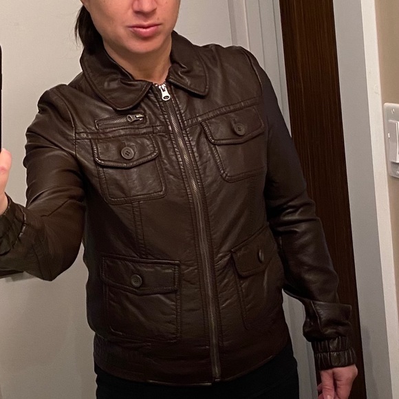 Glassons | Jackets & Coats | Glassons Faux Leather Brown Bomber Jacket ...